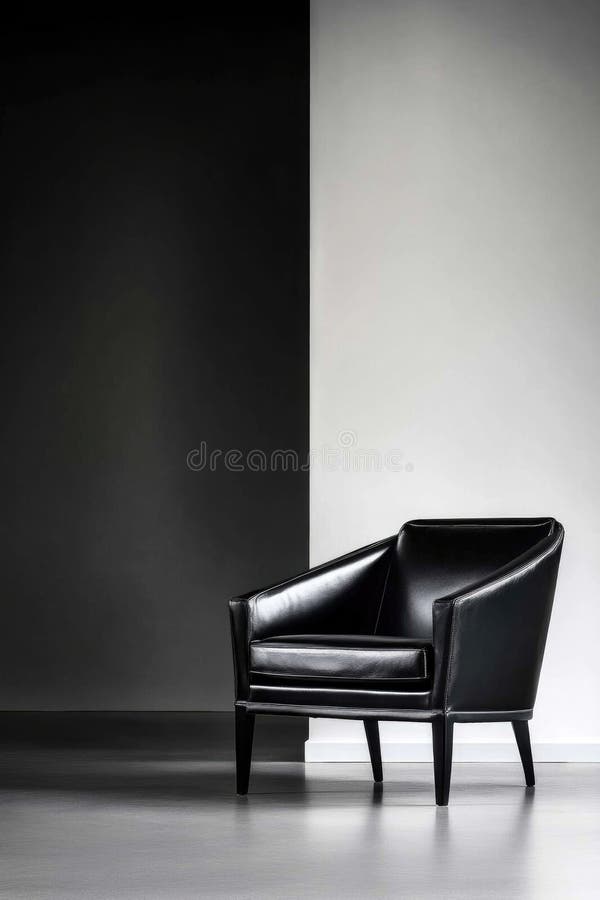 Minimalist Black Leather Armchair in Contemporary Interior Setting ...