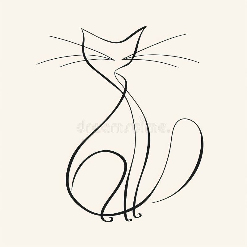 A Minimalist Black Line Drawing of a Cat. Generative AI Stock ...