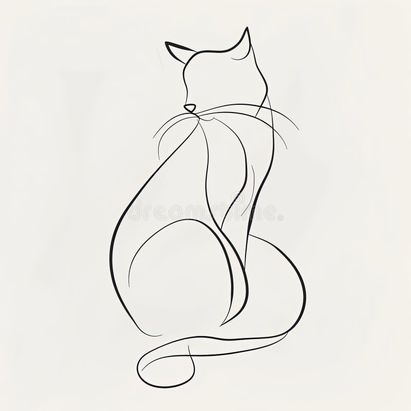 A Minimalist Black Line Drawing of a Cat. Generative AI Stock ...