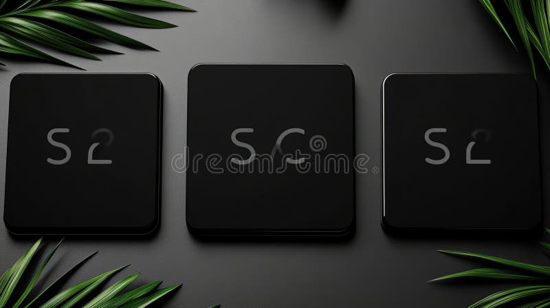 Minimalist Black Logos on Dark Background, Tropical Leaves Stock Image ...