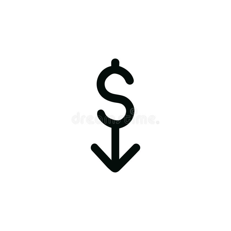 Simple Outline Dollar Downward Arrow Currency Icon Stock Illustration - Illustration of graphic ...
