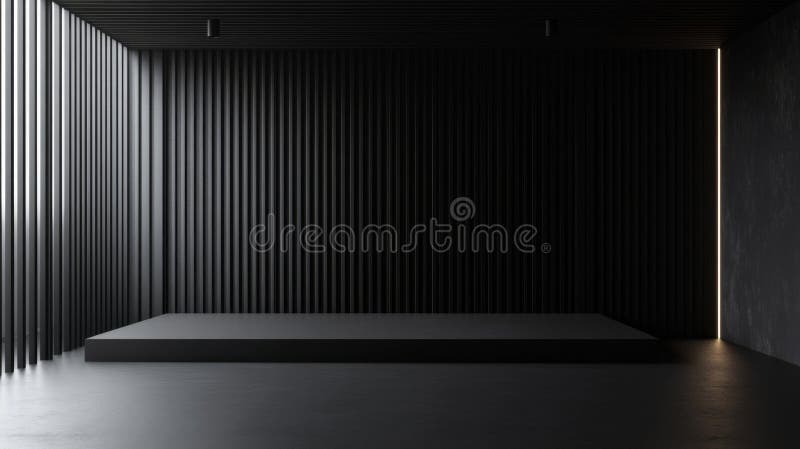 Minimalist Black Room with Platform and Lighting Stock Illustration ...