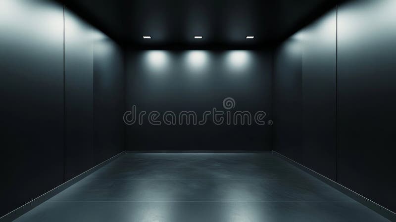 A Minimalist Black Room with Sleek Walls and Dim Lighting Stock ...