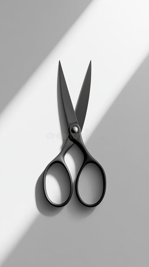 Minimalist Black Scissors on White Background with Dramatic Shadow in ...