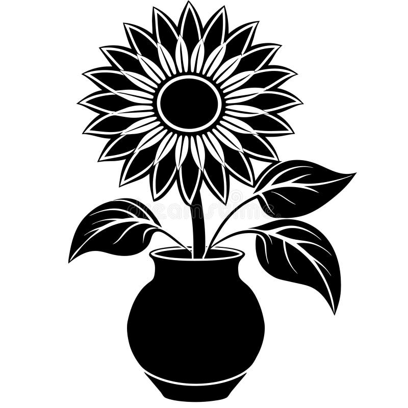 Sunflower on the Vase Vector Silhouette Illustration Stock Vector ...