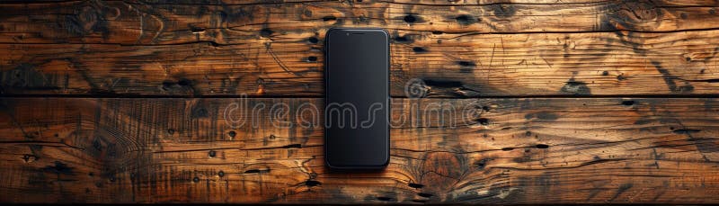 Minimalist Black Smartphone Resting on Rustic Wooden Surface with ...