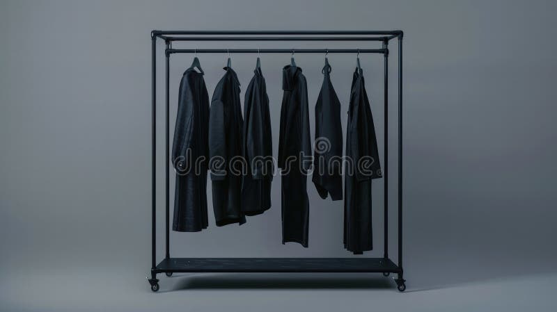 Minimalist Black Spring Wardrobe on a Clothing Rack, Elegant and ...
