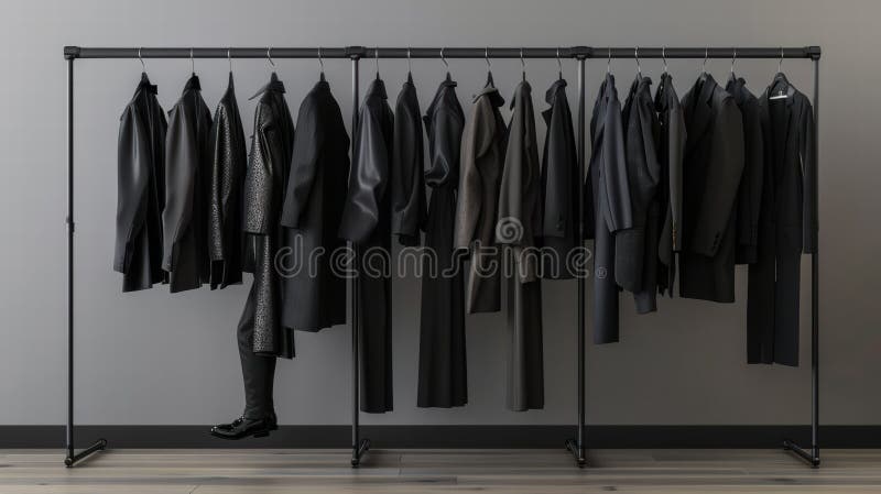 Minimalist Black Spring Wardrobe on a Clothing Rack, Elegant and ...
