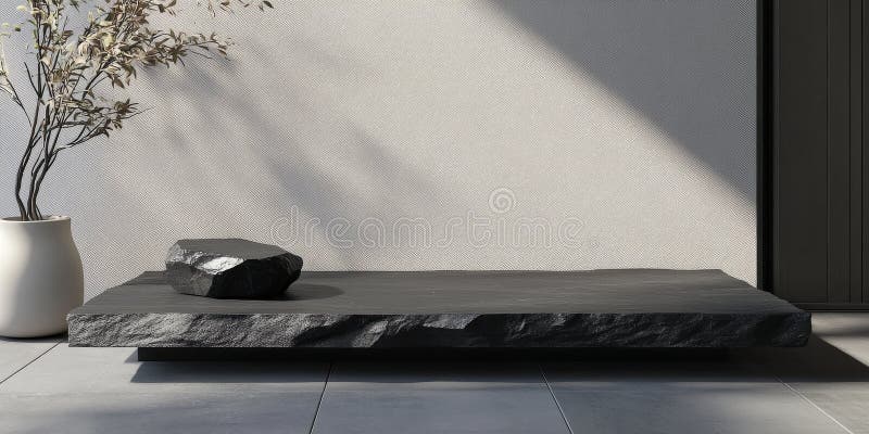 Minimalist Black Stone Platform with an Elegant, Uneven Texture ...