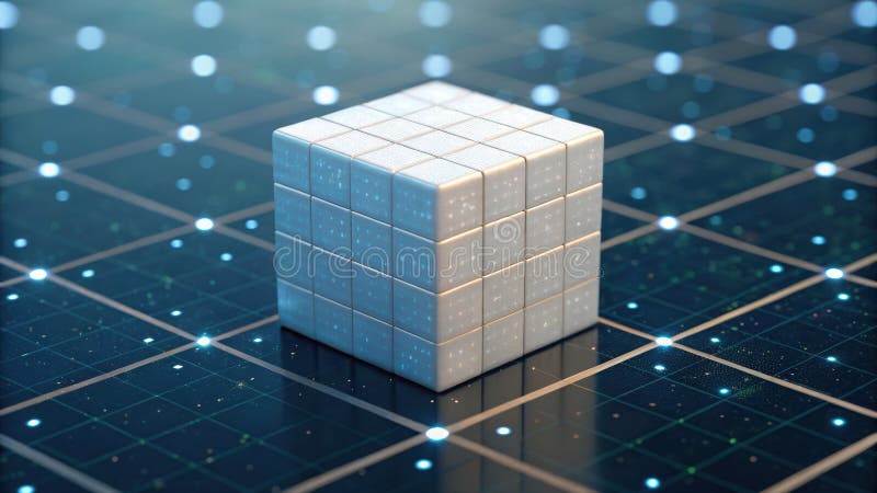 Minimalist Black Surface Featuring a Floating Cube with Complex ...