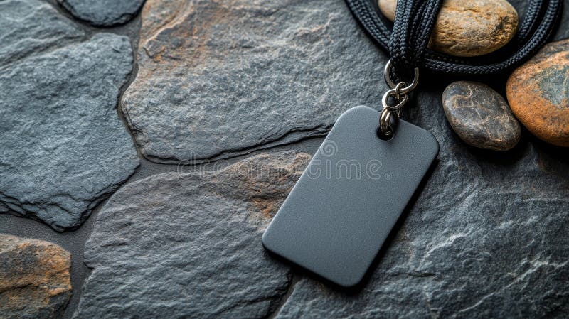 A Minimalist Black Tag is Set Against a Textured Stone Surface, Ideal ...