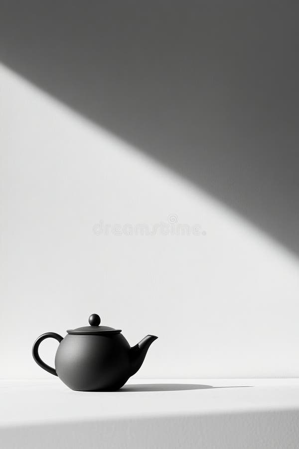 Minimalist Black Teapot in Dramatic Light on White Surface with Shadow ...