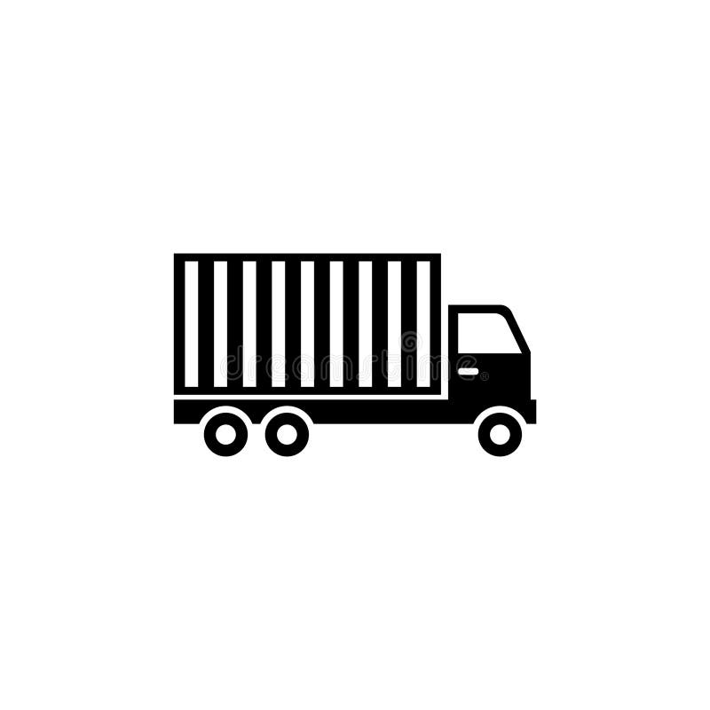 Minimalist Black Vector Icon of a Cargo Truck with Container, Side View ...