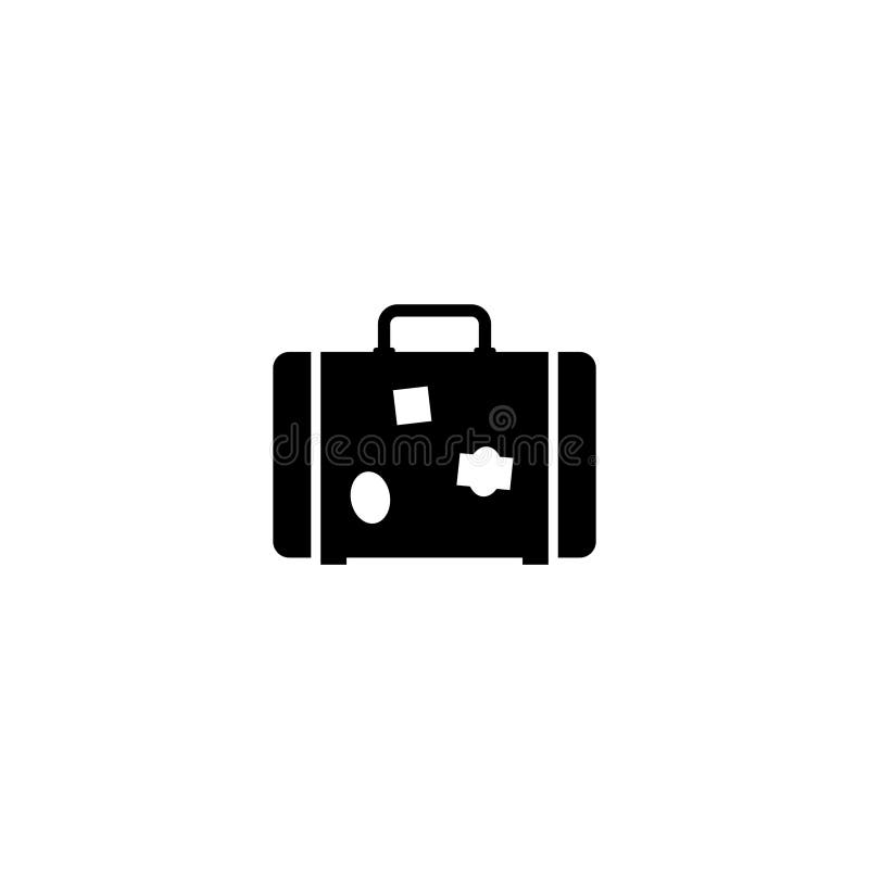 Minimalist Black Vector Icon of a Travel Suitcase with Stickers Stock ...