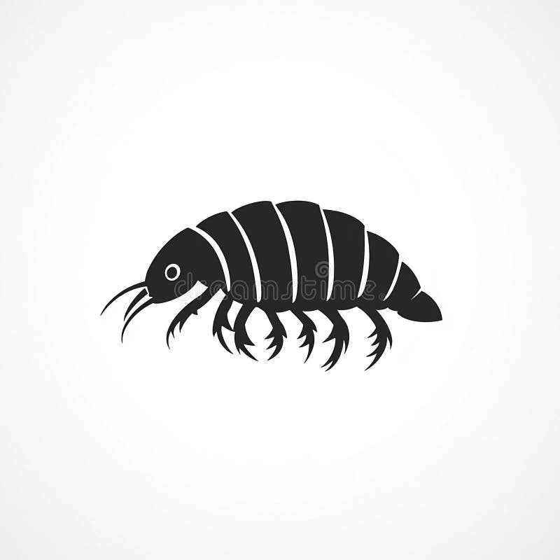 Minimalist Black Vector Silhouette Logo of an Isopod on a Plain ...