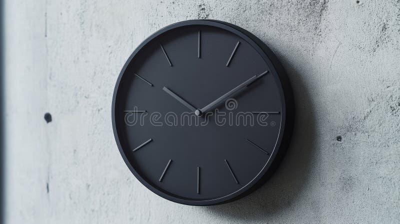 Minimalist Black Wall Clock on a Concrete Surface Stock Image - Image ...
