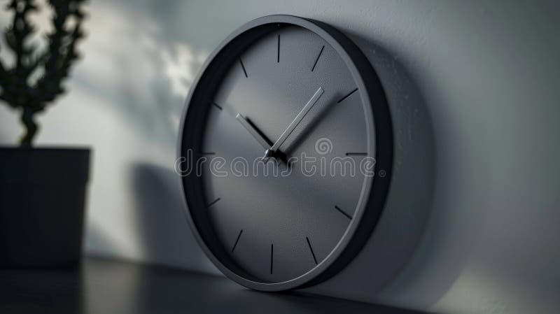 Minimalist Black Wall Clock Plant Shadow Background Stock Photos - Free ...