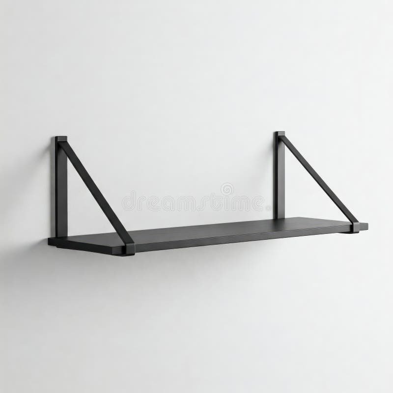 Minimalist Black Wall Shelf with Brackets, Front-facing Stock Photo ...