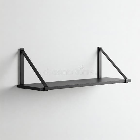Minimalist Black Wall Shelf with Brackets, Front-facing Stock Photo ...