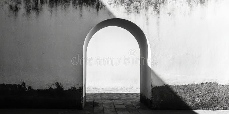 Minimalist Black and White Archway with Dramatic Shadow on Textured ...