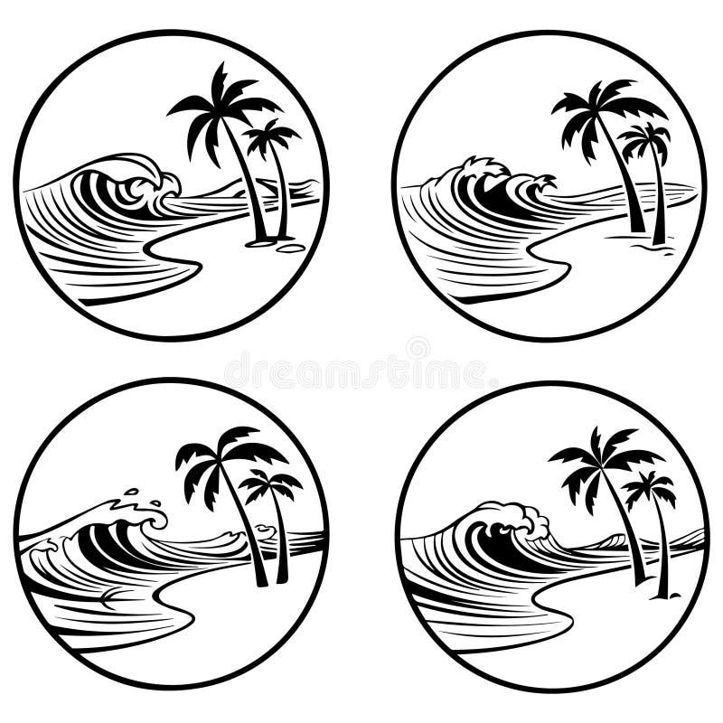 Minimalist Black and White Beach Scene Vector Illustration Stock Vector ...