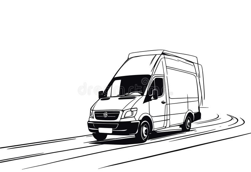Minimalist Black and White Cargo Van Illustration Stock Vector ...