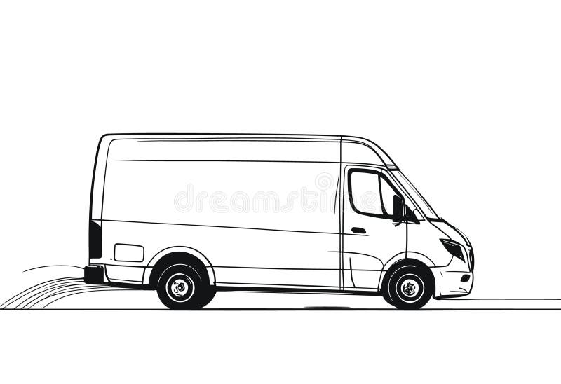 Minimalist Black and White Cargo Van Illustration Stock Vector ...