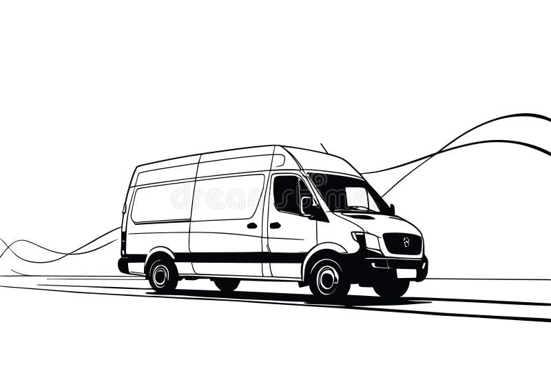 Minimalist Black and White Cargo Van Illustration Stock Vector ...