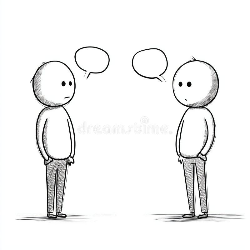 Minimalist Black and White Cartoon Conversation Scene with Speech ...