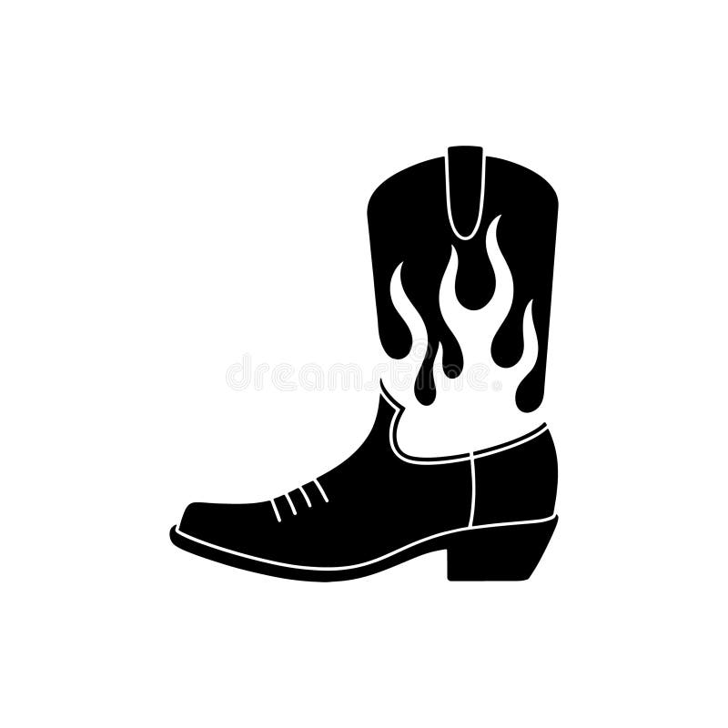 Minimalist Black and White Cowboy Boot Logo with Flames Stock Vector ...