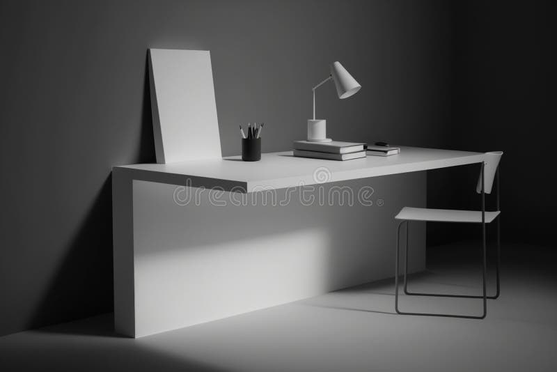 Minimalist Black and White Desk Study Background, Generative Ai Stock ...