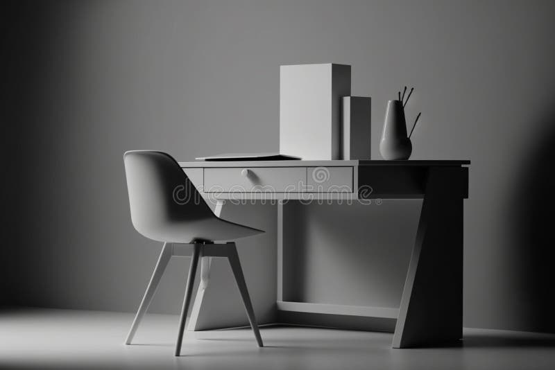 Minimalist Black and White Desk Study Background, Generative Ai Stock ...