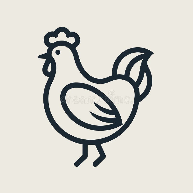 Minimalist Black and White Drawing of a Chicken in a Stylized Outline ...
