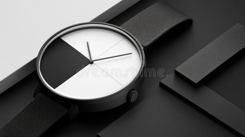 Minimalist Black and White Geometric Watch on Modern Background Stock ...
