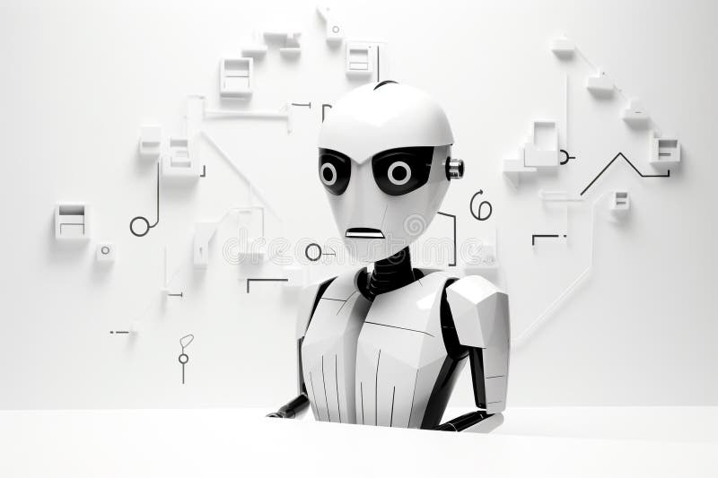 Minimalist Black and White Humanoid Robot Portrait Illustration Stock ...