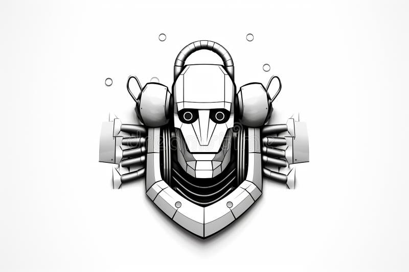 Minimalist Black and White Humanoid Robot Portrait Illustration Stock ...