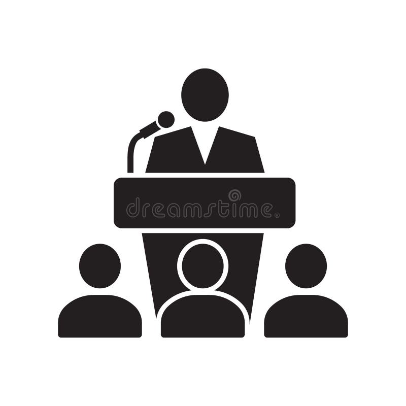 Icon of Public Speaker at Podium with Audience Stock Illustration ...
