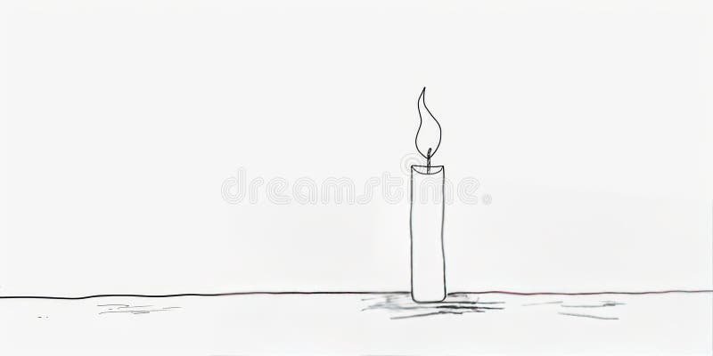 Minimalist Black and White Line Drawing of a Single Candle with Flame ...