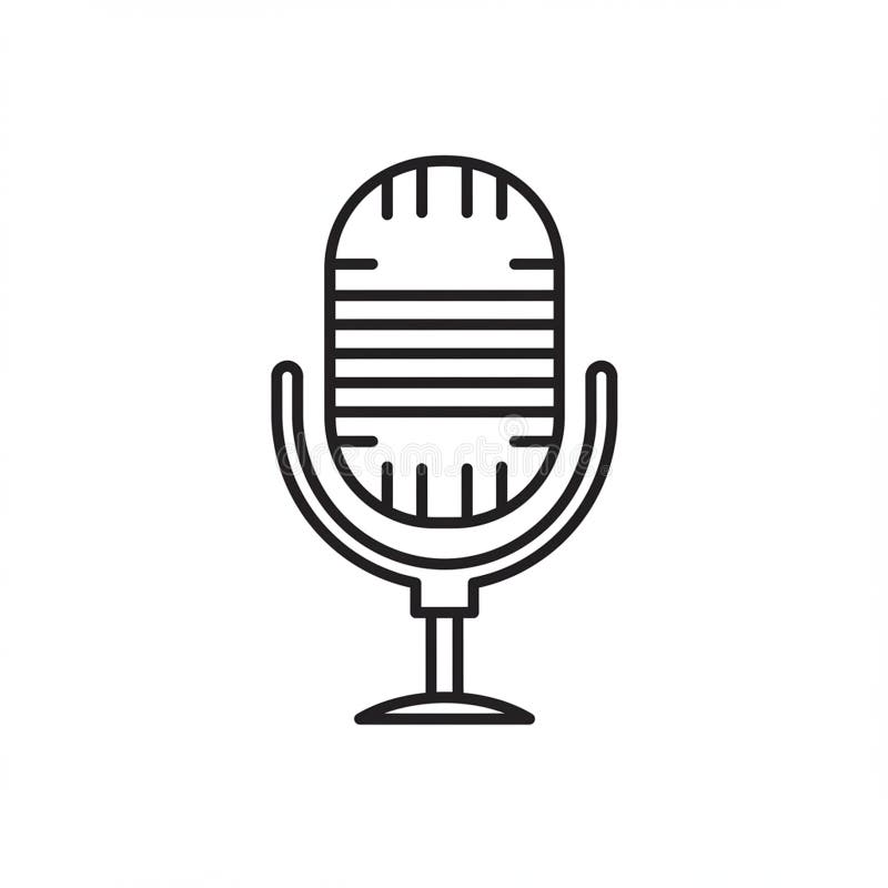 A Minimalist Black-and-white Line Drawing of a Vintage-style Microphone ...