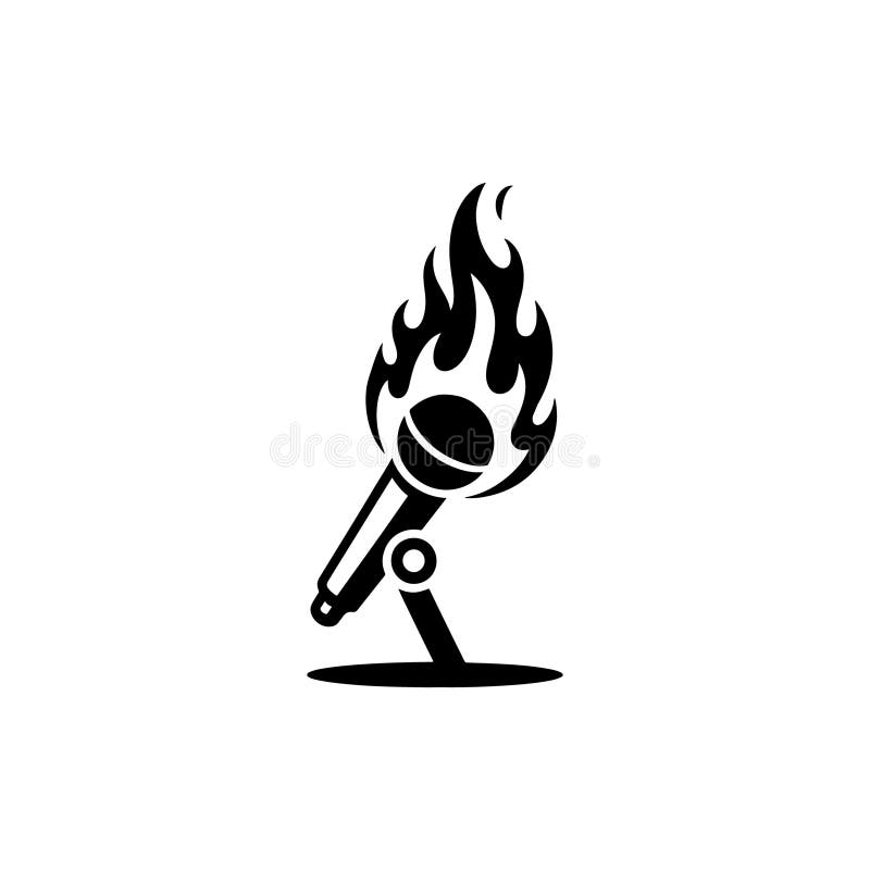 Minimalist Black and White Microphone with Flames Logo Stock Vector ...