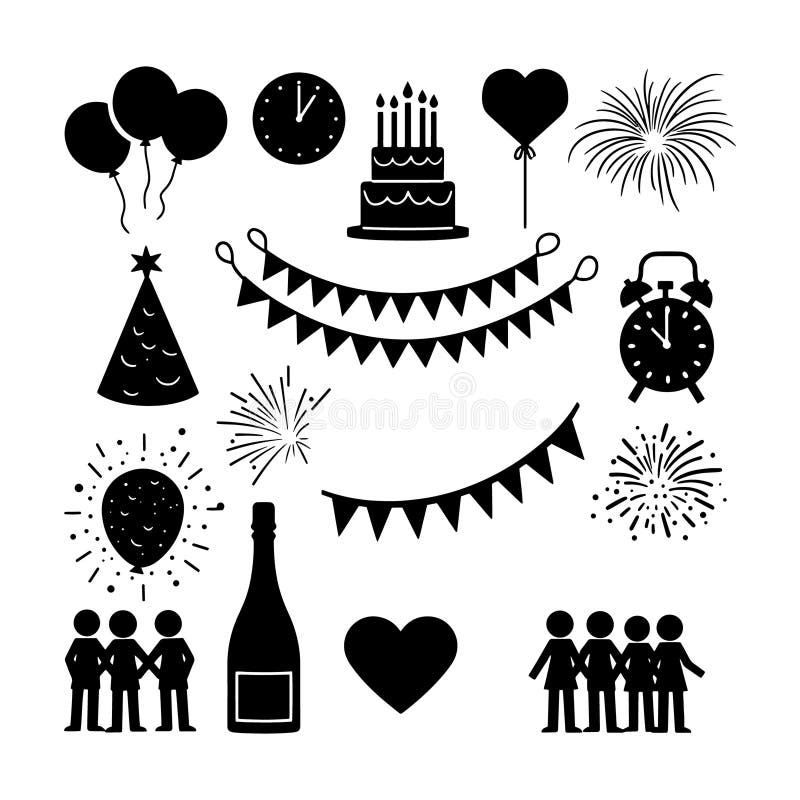 Minimalist Black-and-White Party Icon Set Stock Illustration ...