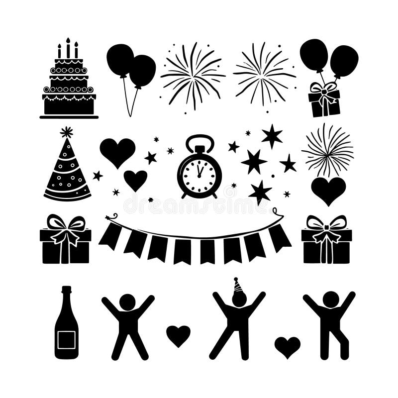 Minimalist Black-and-White Party Icon Set Stock Illustration ...