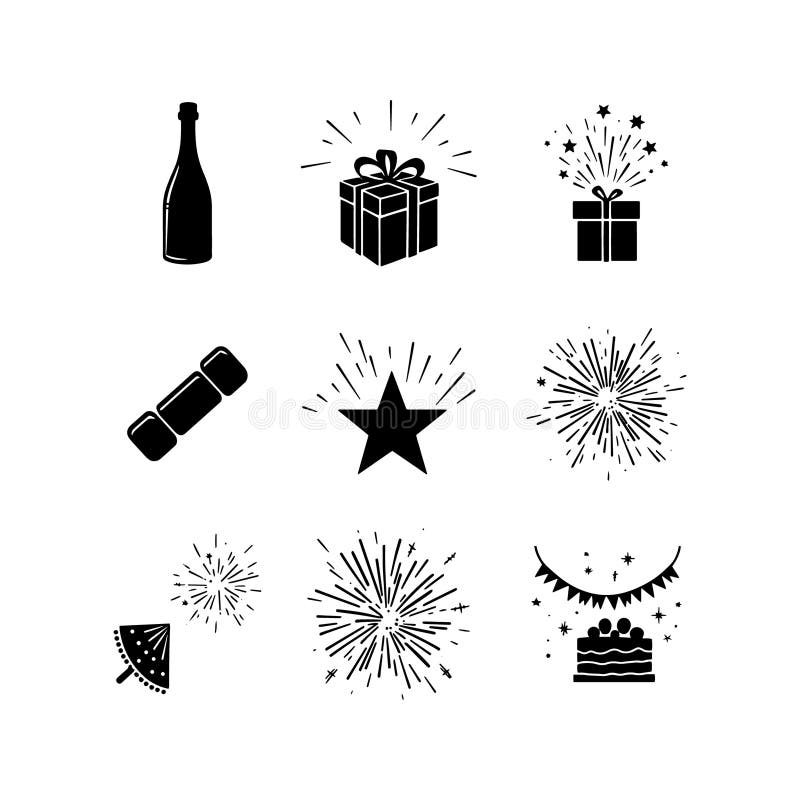 Festive Celebration Icons Set in Black and White Stock Vector ...