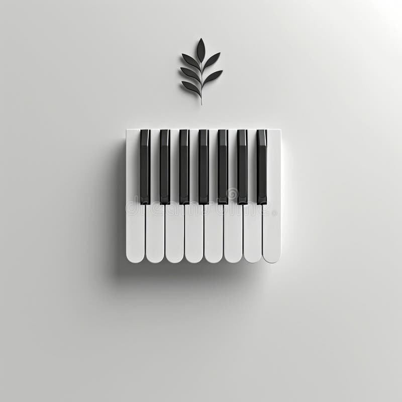 Minimalist Black and White Piano Keys with Leaf on White Background ...