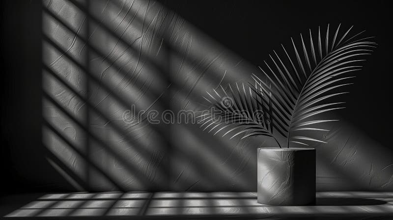 Minimalist Black and White Plant Shadow Art Stock Illustration ...