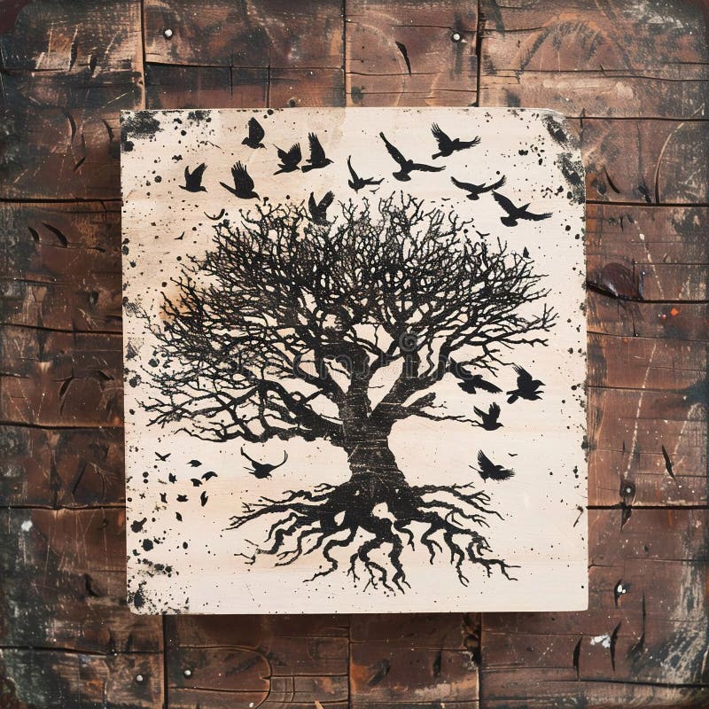 A Minimalist Black and White Print of a Leafless Tree with Crows ...