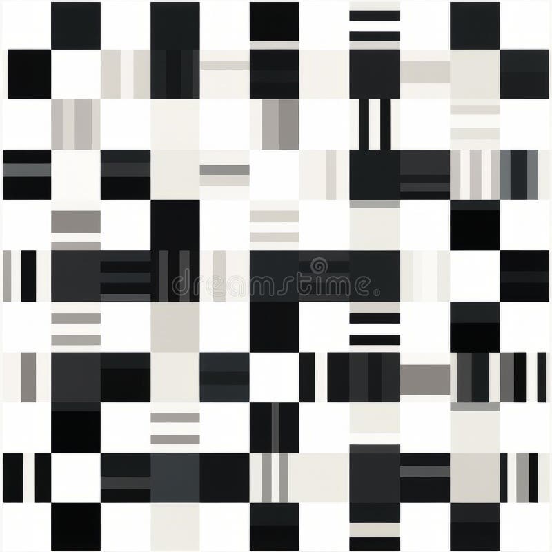 Minimalist Black and White Rectangular Rug with Abstract Pixelated ...
