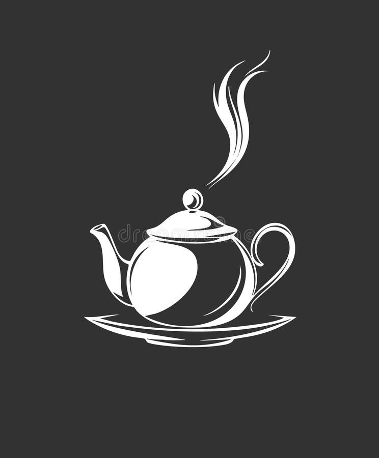 Minimalist Black and White Teapot Illustration with Steam Rising. Stock ...