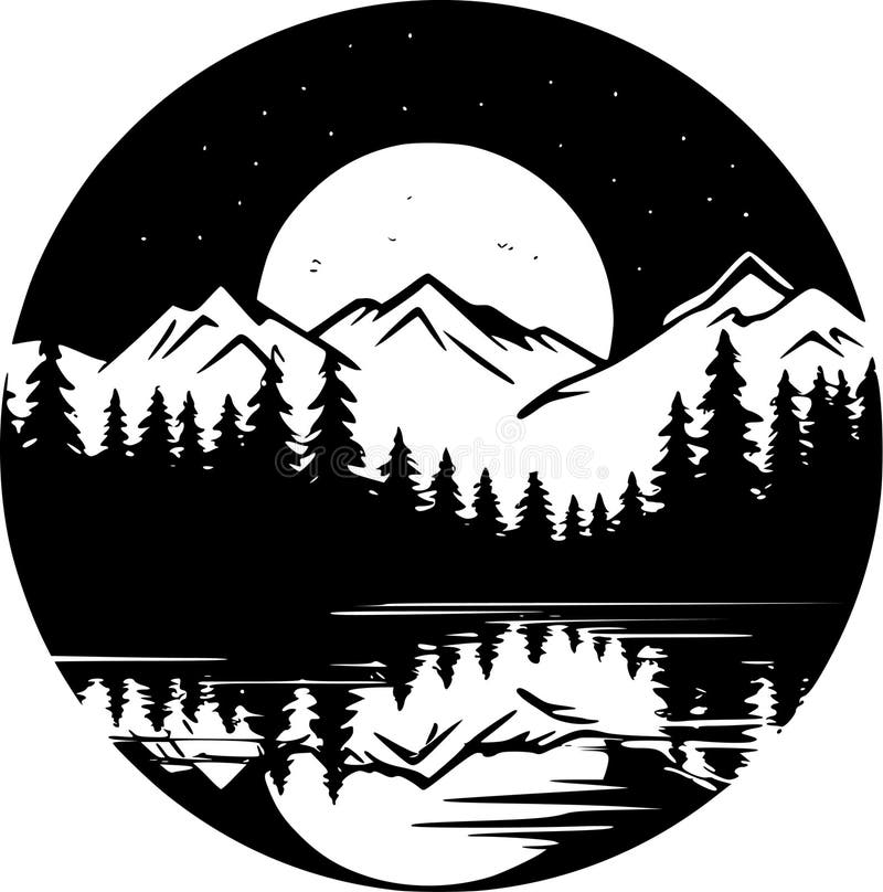 Minimalist Black and White Wetland Landscape Art Stock Illustration ...