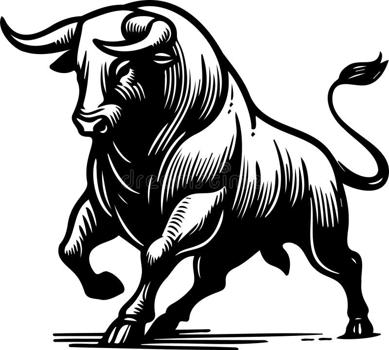 Minimalist Black and White Vector Drawing of a Bull Stock Vector ...
